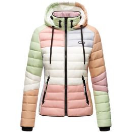 Navahoo Damen Steppjacke leichte &Uuml;bergangsjacke mit Kapuze im Colourblocking Stil Lulana Multikulti