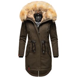 Navahoo Damen stylischer Wintermantel Winterparka mit Kunstfell-Kapuze Bombii