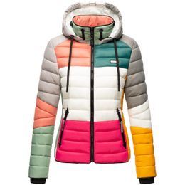 Navahoo Damen Steppjacke leichte &Uuml;bergangsjacke mit Kapuze im Colourblocking Stil Lulana Multikulti