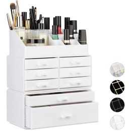 Relaxdays 1 x Make Up Organizer mit Schubladen, stapelbares Kosmetikregal für Schmuck & Make Up, Schminkaufbewahrung, weiß