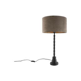 Qazqa Art Deco Tischlampe schwarz 35 cm Veloursschirm taupe - Pisos - Taupe