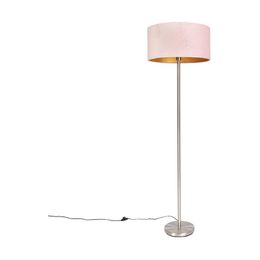 Qazqa Stehlampe Stahl mit rosa Schirm 50 cm - Simplo - Rosa