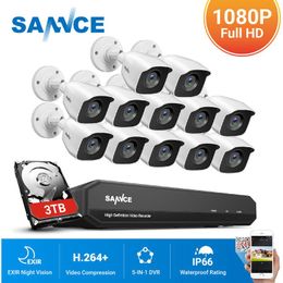 SANNCE 16CH 1080p Sicherheitskamerasystem 5 in 1 CCTV DVR Recorder Wasserdichte kabelgebundene Videoüberwachung 12 Kameras – 3 TB Festplatte