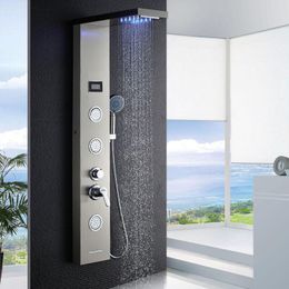 Auralum Duschpaneel-System Duschpaneel led lcd Duschset Edelstahl Duschpaneel Duschsystem mit Handbrause und Regendusche Duscharmatur 1230mm