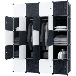 Kleiderschrank Schwarz Weiß diy Regalsystem aus Kunststoff Garderobenschrank Steckregal Steckregalsystem (20 Würfeln, mit 2 Kleiderstange) Naizy