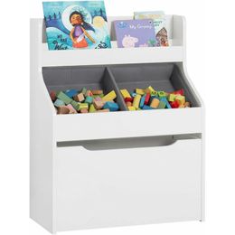 sobuy KMB71-W Bücherregal für Kinder Kinderregal mit 2 Stoffboxen Aufbewahrungsregal mit 1 herausnehmbaren Spielzeugtruhe mit Rollen Spielzeugregal