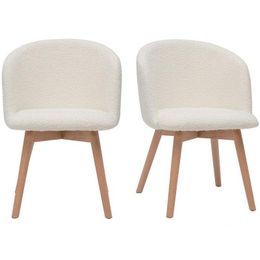 Miliboo - Skandinavische Stühle aus Stoff mit Wolleffekt und massivem Buchenholz (2er-Set) vanity - Weiß