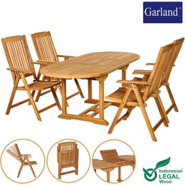 5 tlg Sitzgruppe Bari Teak Holz svlk zertifiziert Tisch Ausziehbar 150-200cm Gartenstühle Klappbar Verstellbar Gartenmöbel Set - Garland