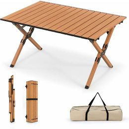 Aufrollbarer Campingtisch, Klappbarer Picknicktisch aus Aluminium mit Tragetasche, Tragbarer Klapptisch mit Holzmaserung für Camping, Wandern,