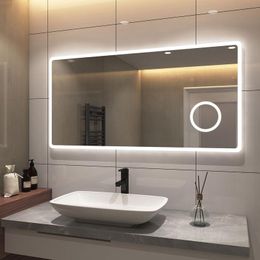 Led Badspiegel Rechteckig mit dreifacher Vergrößerung Badezimmerspiegel mit Kaltweißes und warmweißes Beleuchtung Anti-Beschlag 1200×600mm