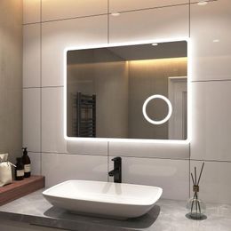 Led Badspiegel Rechteckig mit dreifacher Vergrößerung Badezimmerspiegel mit Kaltweißes und warmes Beleuchtung Anti-Beschlag 800×600mm - S'afielina