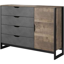 Kommode 138cm Denis - Sideboard, Loft-Kommode mit Schubladen - Kommode zum Wohnzimmer oder Schlafzimmer - Dunkelbraun - Dunkelbraun - Graingold