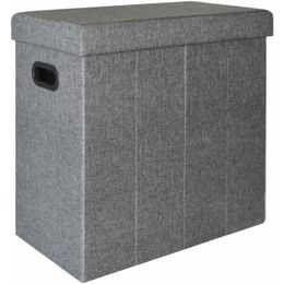 DuneDesign - Faltbarer Wäschekorb 70L Wäschetruhe mit Deckel Wäschebox Wäschesammler Leinen-Optik Grau - grau