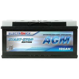 ELECTRONICX - agm Autobatterie Starterbatterie Batterie Start-Stop 105 ah 12V 950A