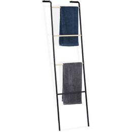 Handtuchleiter aus Metall, 4 Sprossen, für Handtücher & Kleidung, platzsparend, HxBxT 160x40x26 cm, schwarz - Relaxdays