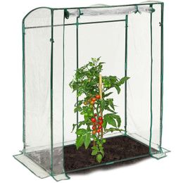 Tomatengewächshaus, PVC-Folie, hbt: 170 x 130 x 75 cm, begehbares Foliengewächshaus mit Tür, transparent/grün - Relaxdays