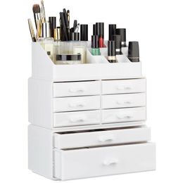 Make Up Organizer mit Schubladen, stapelbares Kosmetikregal f. Schmuck u. Make Up, Schminkaufbewahrung, weiß - Relaxdays