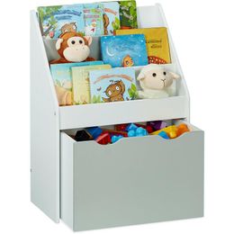 Kinderregal mit 3 Ablagefächern, Kiste mit Rollen, hbt: 70 x 50,5 x 28 cm, schmales Spielzeugregal, weiß/grau - Relaxdays