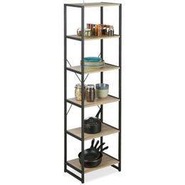 Standregal, hohes Bücherregal mit 6 Fächern, Regal Industrial Design, HxBxT: 180x50x35 cm, PB/Metall, braun - Relaxdays