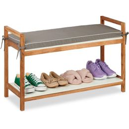 Schuhbank, Schuhregal mit Sitzfläche, abnehmbares Polster, HxBxT: 55 x 90 x 34 cm, Sitzbank Holz, mehrfarbig - Relaxdays