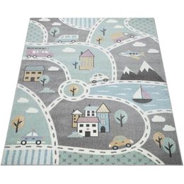 Kinder-Teppich Mit Straßen-Motiv, Spiel-Teppich Für Kinderzimmer, In Grün Grau 230x320 cm - Paco Home