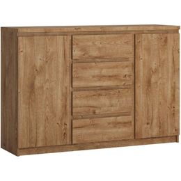 Lomadox Sideboard 135,4cm in Eiche Nb. mit 4 Schubladen und 1 Tür FORTALEZA-129, b/h/t ca. 135,4/92,9/40 cm - braun