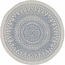 Beliani - Outdoor Teppich Weiß Blau Kunststoff 140 x 140 cm Kurzflor Orientalisches Muster Handgewebt Rund - Weiß
