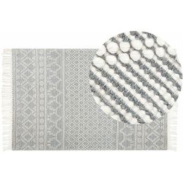 Beliani Flächenteppich Beige und Grau Wolle 160 x 230 cm Geometrisches Muster mit Fransen handgewebtes Wohnzimmer Schlafzimmer Boho Modern - Beige