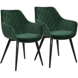 Esszimmerstühle 2er Set Küchenstühle Wohnzimmerstuhl Polsterstuhl Design Stuhl mit Armlehne Samt Gestell aus Stahl Grün - grün - WOLTU