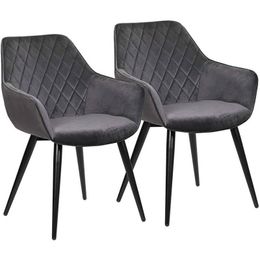 Esszimmerstühle 2er Set Küchenstühle Wohnzimmerstuhl Polsterstuhl Design Stuhl mit Armlehne Samt Gestell aus Stahl Dunkelgrau - dunkelgrau - WOLTU