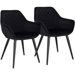 Esszimmerstühle 2er Set Küchenstühle Wohnzimmerstuhl Polsterstuhl Design Stuhl mit Armlehne Samt Gestell aus Stahl Schwarz - schwarz - WOLTU