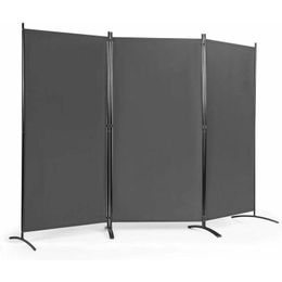 Raumteiler 260x183cm mit verstellbaren Untersetzern, Trennwand Paravent Wand Sichtschutz Wandschirm Grau, 3-teiliger - Costway