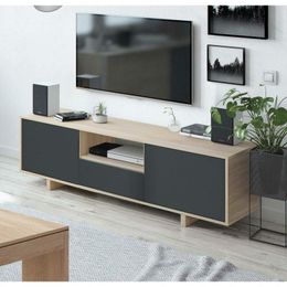 TV-Ständer Dnard, Wohnzimmer TV-Sideboard, 3-türiger TV-Ständer, Niedriges Sideboard für Wohnzimmer, 150x41h46 cm, Eiche - Dmora