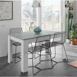 Ausziehbarer Tisch Dilici, Ausziehbare Konsole für Esszimmer, Ausziehbarer Küchentisch mit Verlängerung, 140/190x90h78 cm, Zement und Weiß - Dmora