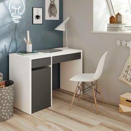 Schreibtisch Mckinney, Schreibtisch mit 1 Schublade und 1 Tür, Arbeits- oder Bürotisch für pc, cm 108x50h73, Weiß und Anthrazit - Dmora