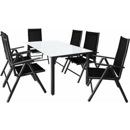 Casaria Gartenmöbel Set 6 Stühle mit Tisch 150x90cm Aluminium Sicherheitsglas Wetterfest Klappbar Modern Terrasse Balkon Möbel Sitzgruppe Garnitur Bern