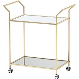 FineBuy - Design Servierwagen Gold 73x78x37 cm Küchenwagen Glas / Metall, Mobiler Beistelltisch, Speisewagen mit Glasplatte, Teewagen Mini Bar auf 4