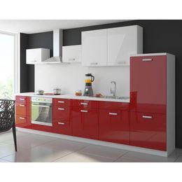Küchen Preisbombe - Küche Color 340 cm Küchenzeile Küchenblock Einbauküche in Hochglanz Rot / Weiss