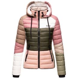 Navahoo Damen Steppjacke leichte Übergangsjacke mit Kapuze im Colourblocking Stil Lulana Multikulti