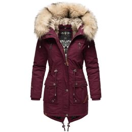 Navahoo Damen stylischer Wintermantel Baumwollparka mit Kunstfell-Kapuze Honigfee