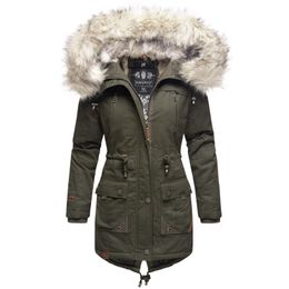 Navahoo Damen stylischer Wintermantel Baumwollparka mit Kunstfell-Kapuze Honigfee