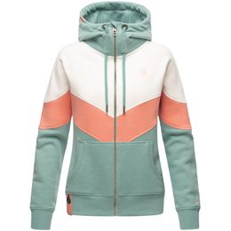 Navahoo Damen Kapuzensweatjacke Sportliche Damen Sweatjacke im Coloblocking-Stil Honigperle