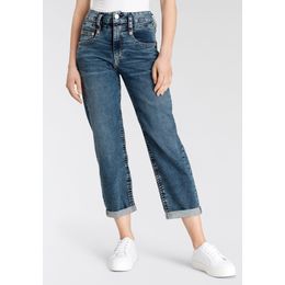 Gerade Jeans Herrlicher "Jeans Pitch HI Tap Recycled Strech" Gr. 26, N-Gr, blau (harbour blue) Damen Jeans Gerade