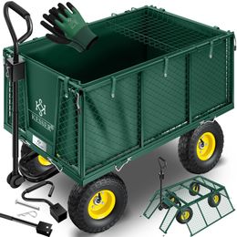 Kesser® Bollerwagen 550kg belastbar Gartenwagen Transportwagen Gartenkarre herausnehmbare Plane Gerätewagen Handwagen vielseitig einsetzbar inkl. Handschuhe