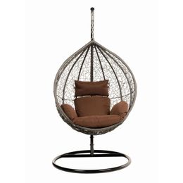 Home Deluxe - Hängesessel Cielo - Grau, Höhe 200 cm - inkl. Gestell, Sitz- und Rückenkissen i Polyrattan Hängestuhl Gartenschaukel Hängekorb