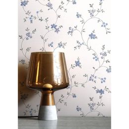 Tapete Blau Vliestapete Blumen - Vintage Floral Grau Weiß Blätter Blüten Blumentapete Romantisch Blumenmuster - Blau - Newroom