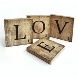 K&L WALL ART Holzbuchstaben Set 15cm Vintage LOVE Deko Buchstaben aus Holz Wandbild Wohnzimmer - Vintage Braun