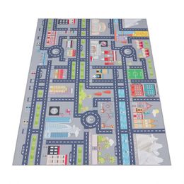 Paco Home - Spielteppich Kinderteppich Kinderzimmer Straßenteppich Auto Straßen Motiv, Grau 100x200 cm