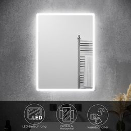 SONNI Badspiegel Badezimmerspiegel LED Beleuchtung mit Touch-Schalter 80 x 60 cm Kupfer/bleifreie Wandspiegel kaltweiß Energiesparender IP44
