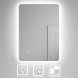 SONNI Badspiegel Lichtspiegel LED Spiegel Kupfer/bleifreie Wandspiegel mit Touch-Schalter 70 x 50cm kaltweiß IP44 energiesparend
